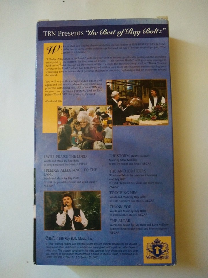TBN Presents The Best Of Ray Boltz VHS 1995 | eBay