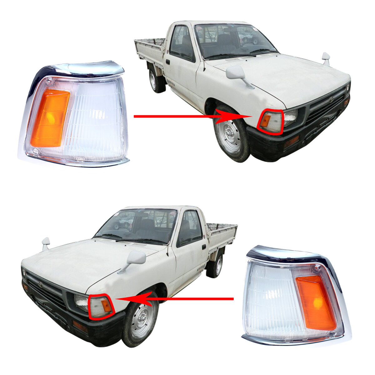 Chrome Corner Indicator Lights Lamp 88-91 Fit Toyota Hilux RN85 LN100 ...