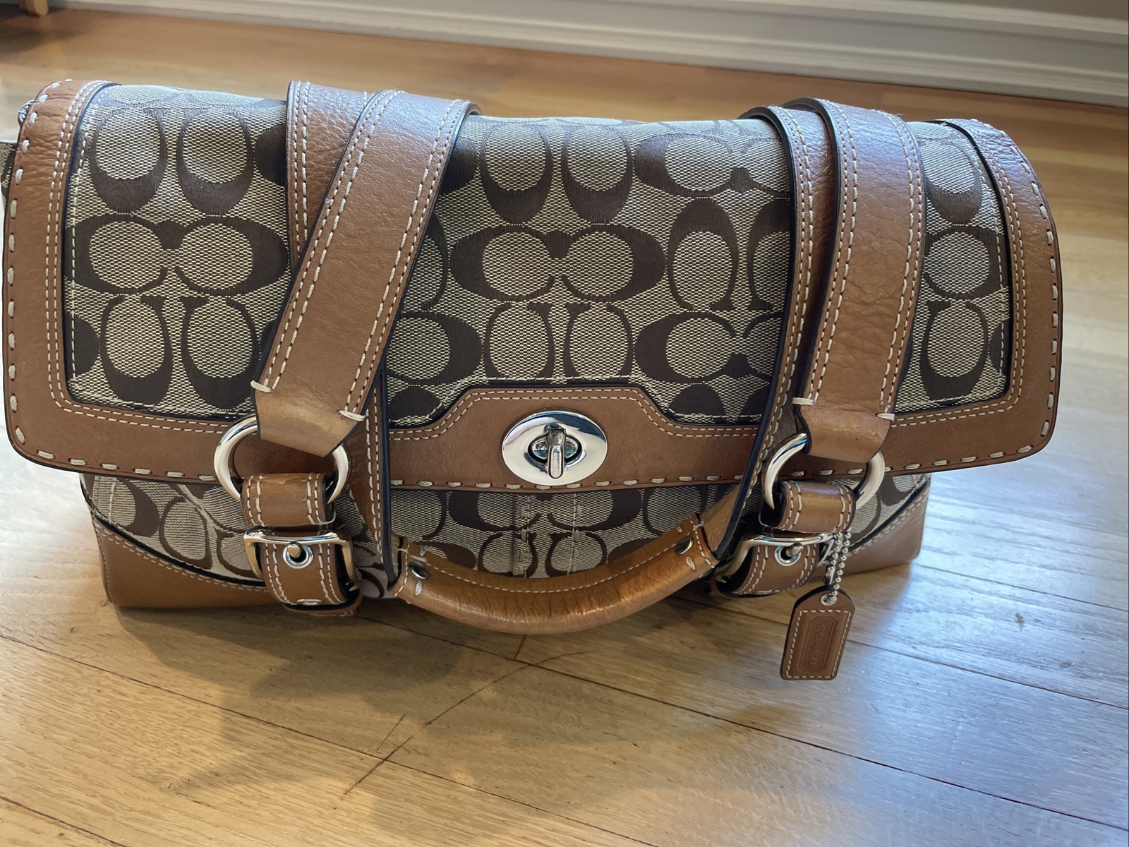 Coach Hampton Signature Logo Monogram Khaki Tan Leath… - Gem