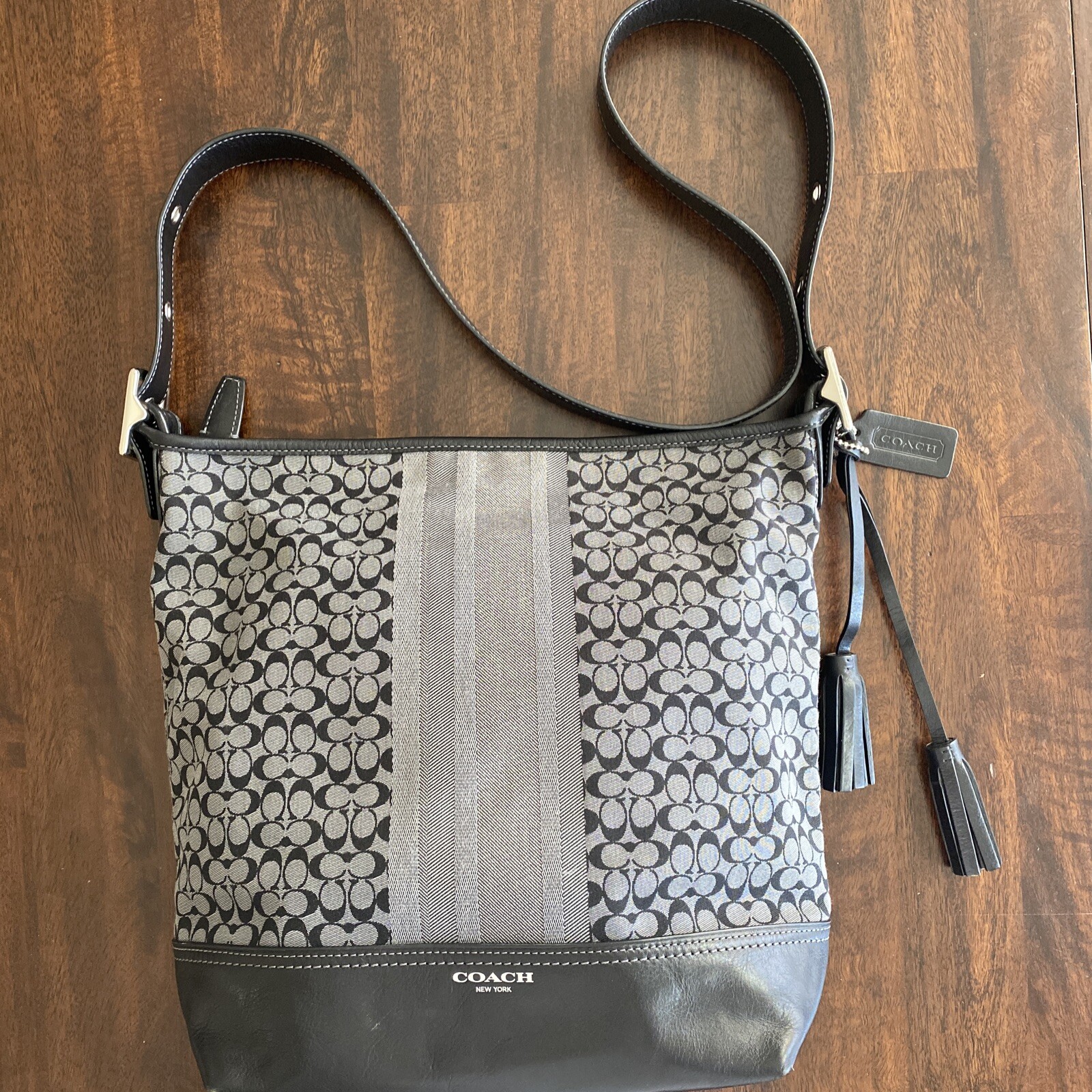 Coach Legacy 19918 Black Gray Signature Stripe Jacquard Duffle Shoulder ...