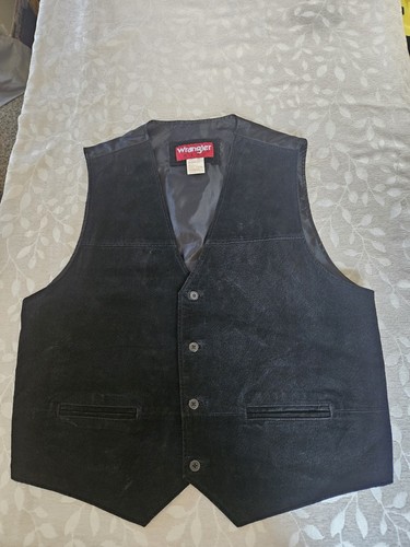 Wrangler Hero Leather Vest Black Western Cowboy Rodeo Men’s Sz Xl | eBay