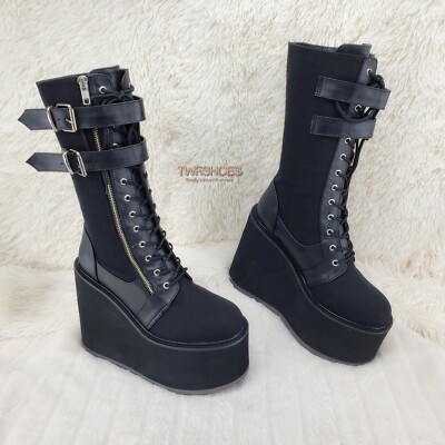 Swing 221 Black Canvas Goth Rave Knee Boot 5.5" Platform DEMONIA NY | eBay