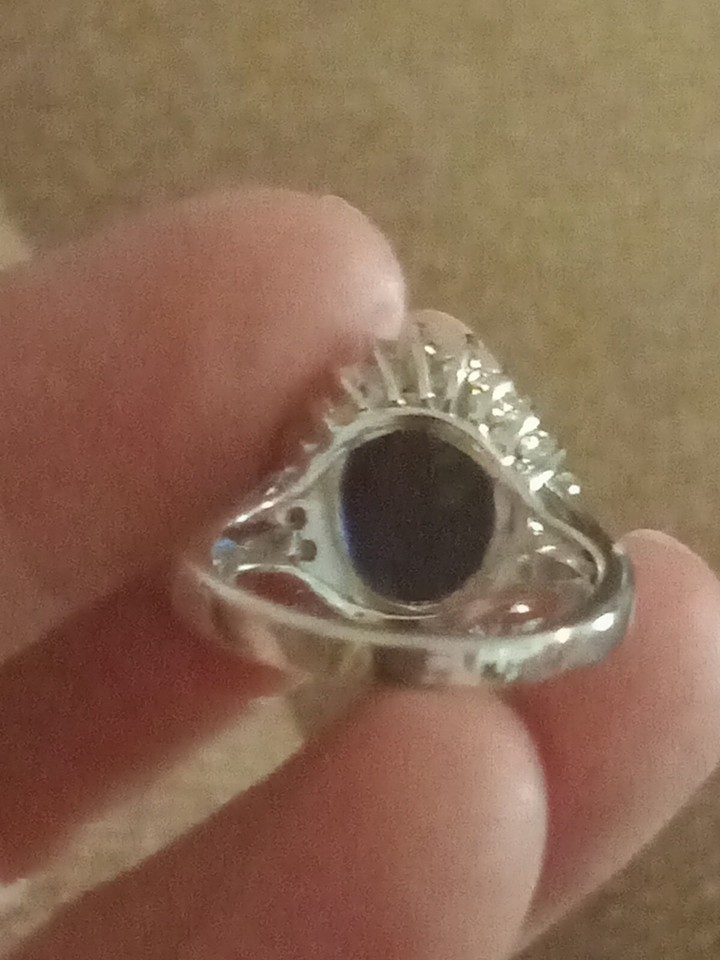 Avon 925 Sterling Silver, Diamonds And Blue Sapphire Ring. Registered ...