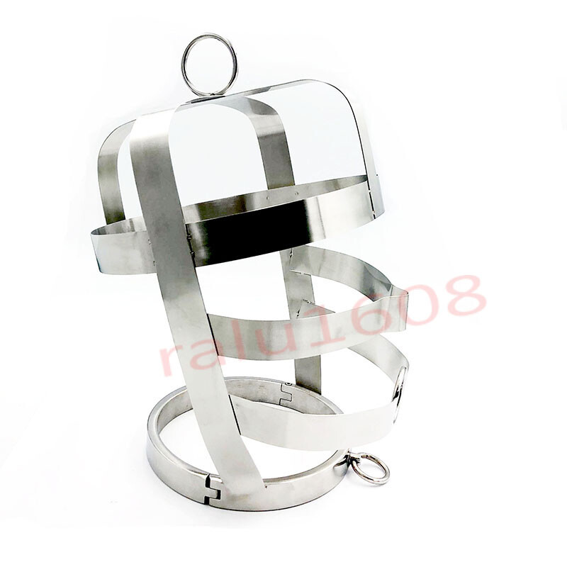 Unisex Stainless Lockable Head Cage Posture Oral Hood Collar Cuffs ...