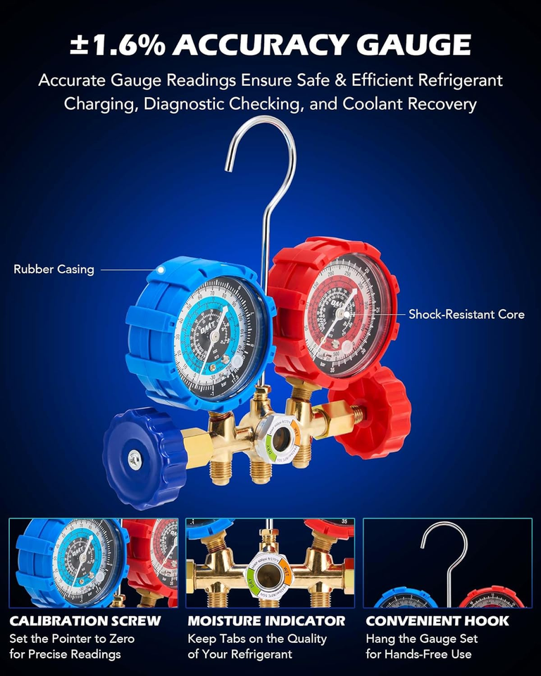 Car HVAC Auto AC Vacuum Pump Kit Manifold Gauge Set 1/3HP For R134A R12 ...