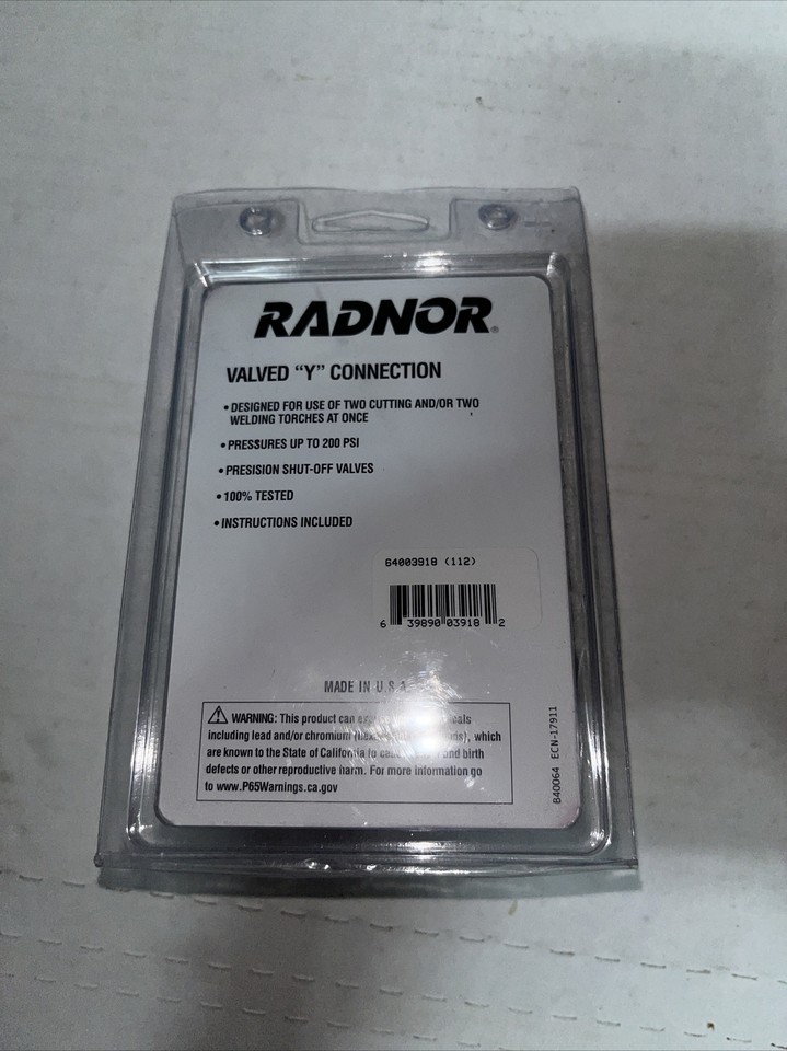 Radnor Valved “Y” Connection 64003918 Shut-off Valve Fuel Gas Left Hand ...