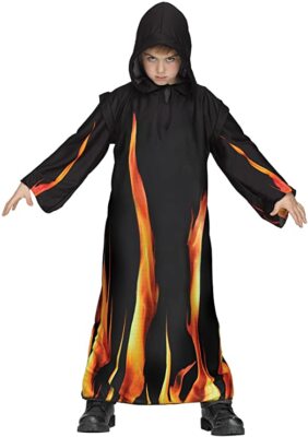 Burning Fire Hooded Devil Robe Cloak Satan Evil Halloween Costume Child ...