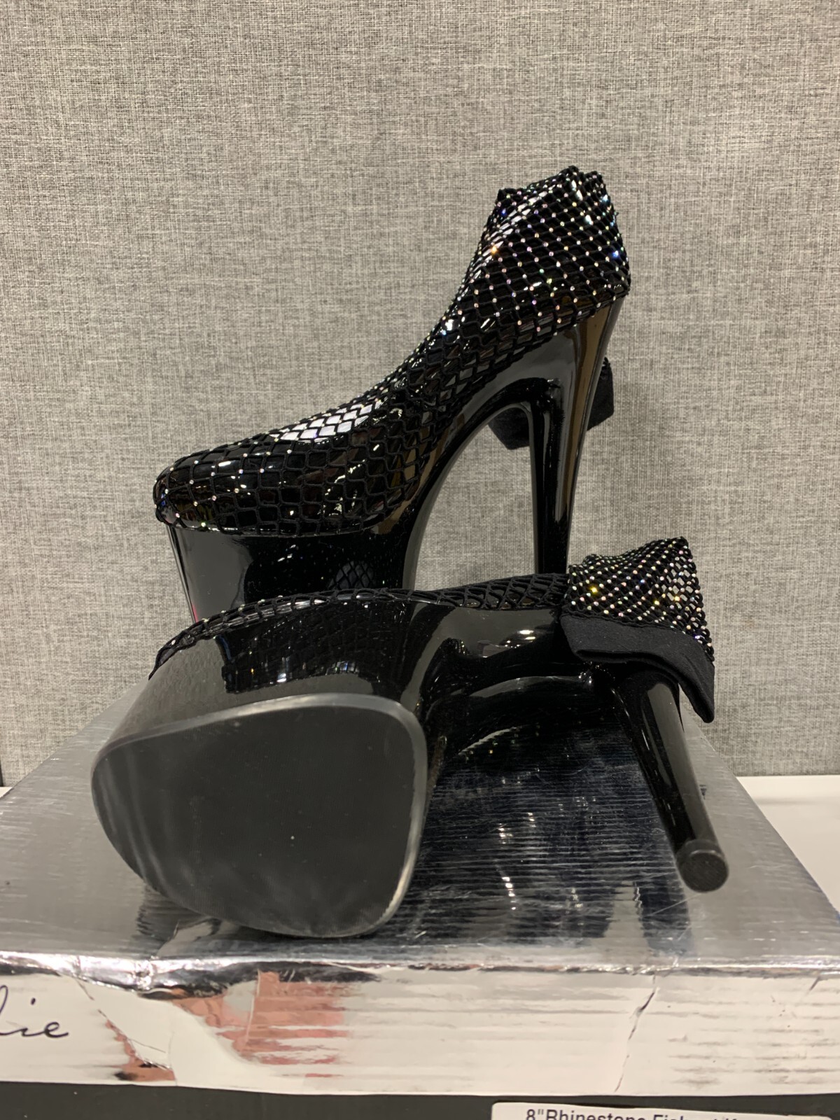 BLACK FISHNET KNEE-HI 8" HEEL SANDAL/BOOT-RHINESTONES-WOMEN'S Sz 11 | eBay