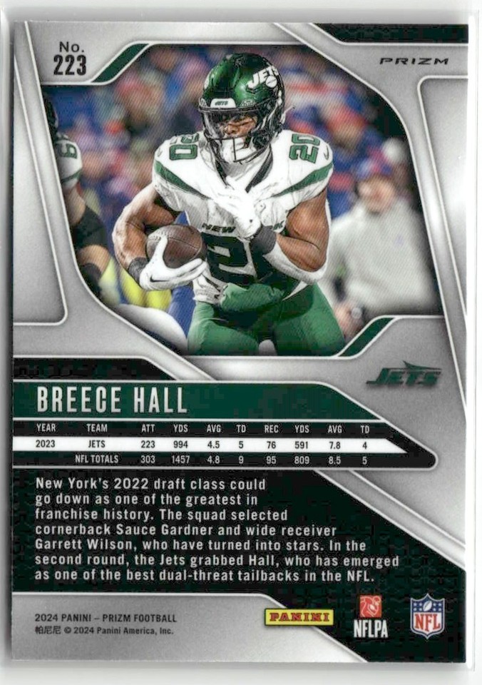 Breece Hall 2024 Panini Prizm Lazer Orange New York Jets #223 | eBay