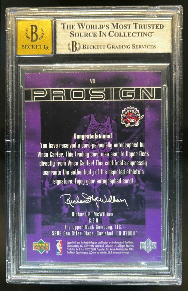 1999-00 Upper Deck MVP Vince Carter ProSign Auto #VC Raptors BGS 8.5/10 ...