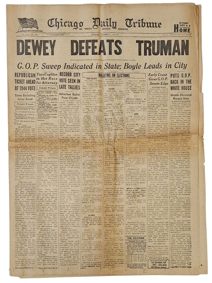 1948 Classic & Original "Dewey Defeats Truman" Complete Newspaper | eBay