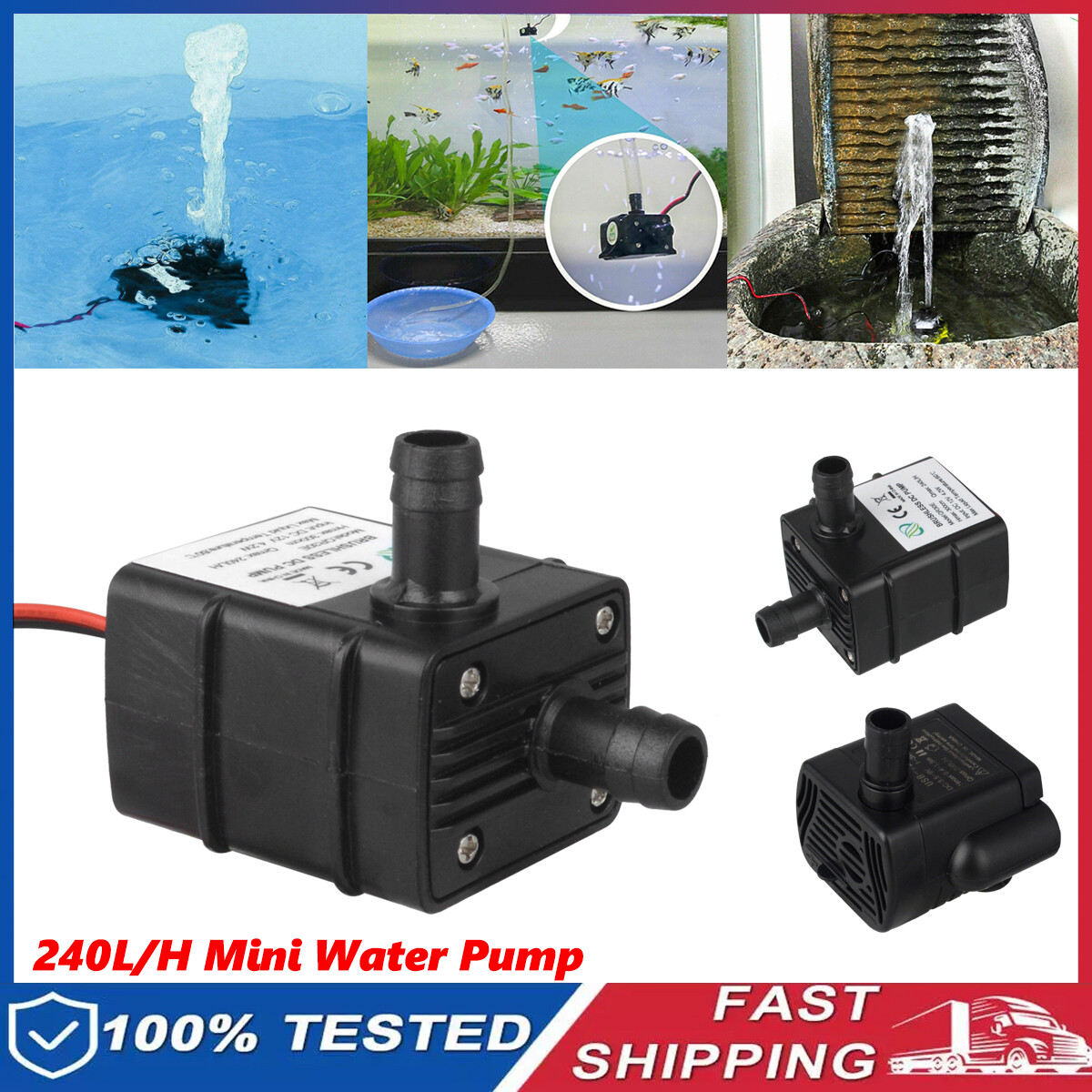 Mini Water Pump Quiet 240L/H USB Brushless Motor 12V Submersible Pool ...
