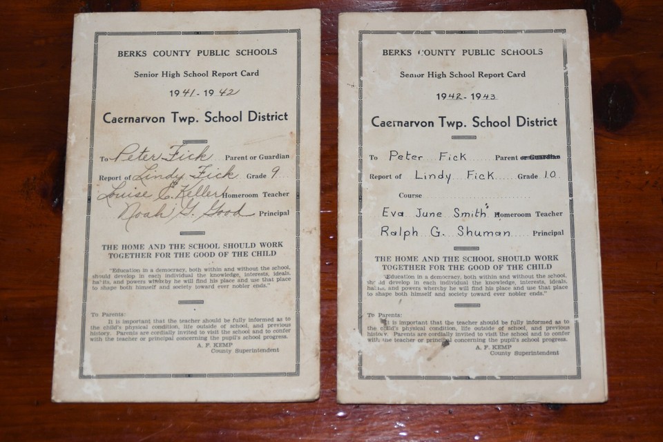 1940s School Report Cards Berks County PA School Caernarvon Township ...