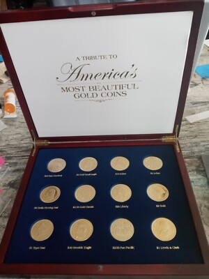 A TRIBUTE TO AMERICA'S MOST BEAUTIFUL GOLD COINS WITH ORIGINAL WOOD BOX ...