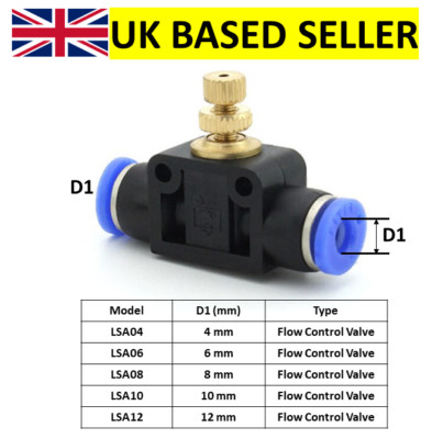 PNEUMATIC PUSH IN FITTING AIR WATER PIPE - FLOW CONTROL VALVE 4-6-8-10 ...