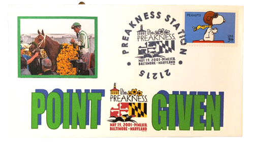 POINT GIVEN GARY STEVENS 2001 PREAKNESS Photo Cachet Postal Cover Horse ...