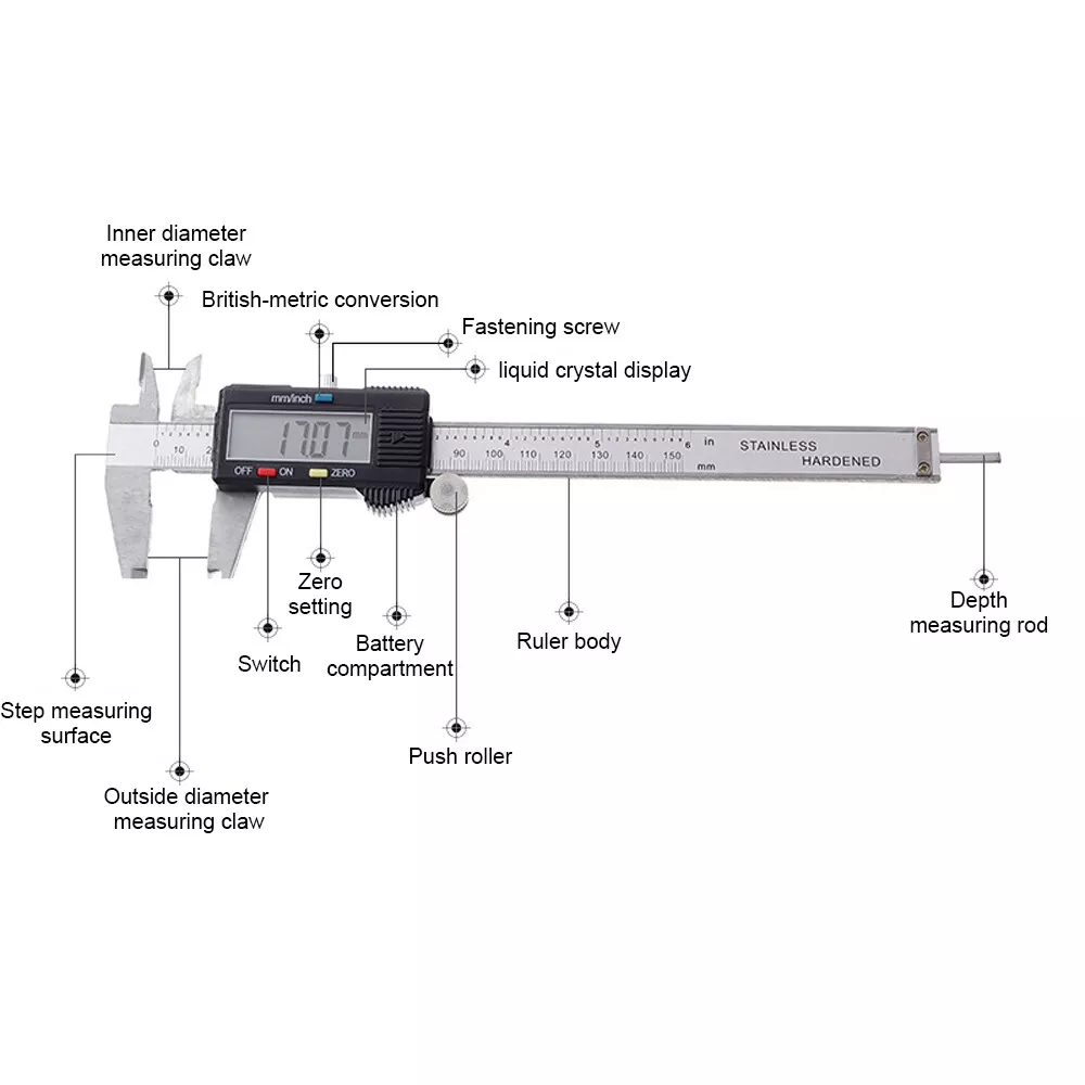 150mm 6" Stainless Steel Digital Vernier Caliper Micrometer Electronic ...