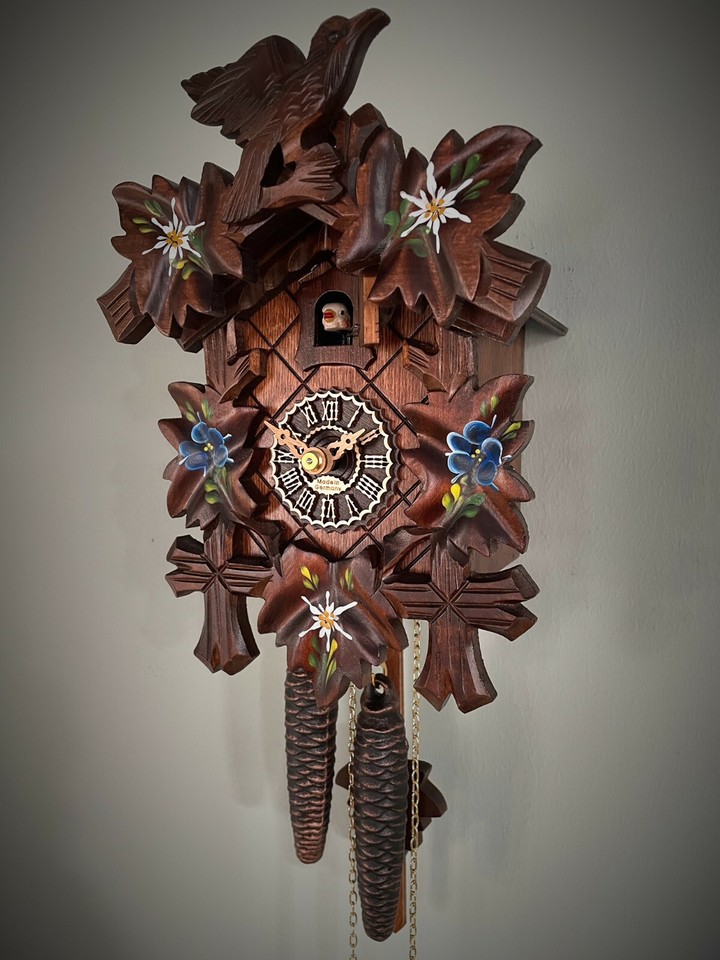 cuckoo clock black forest 1 day original german wood carving mechanical ...