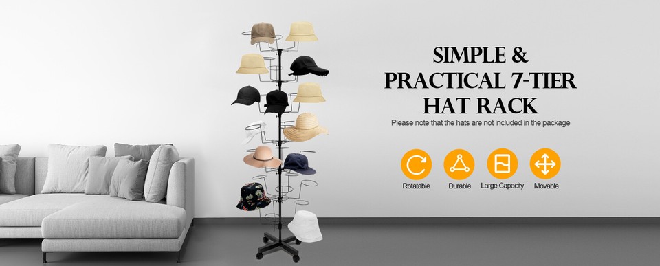 7 Tiers Hat & Cap Display Rack Retail Hat Cap Rack Rotating Spinner ...