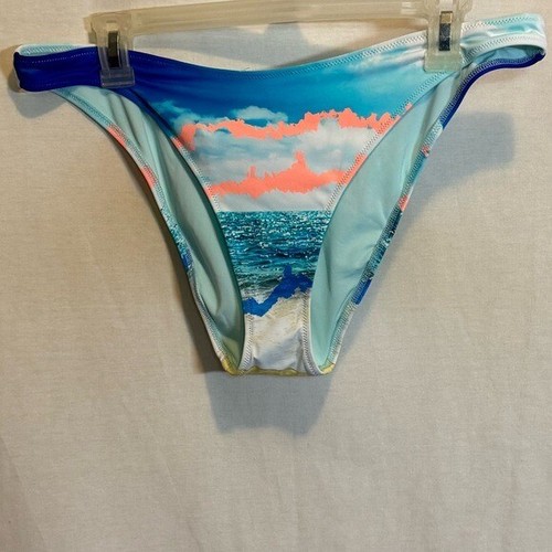 AA-225 Aerie NWT Cheeky Blue & Orange Lined Summer Swim Bikini Bottoms ...