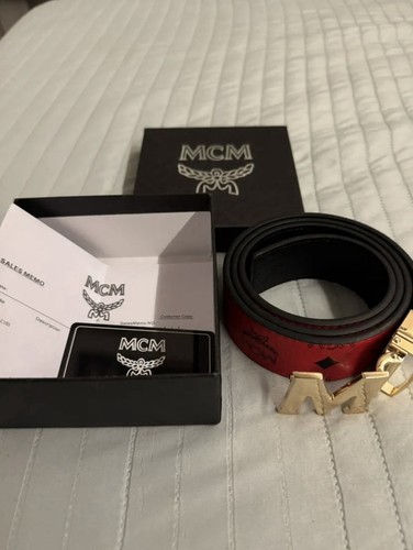 MCM Gold Reversible Leather Belt Claus Candy Red 115CM | eBay