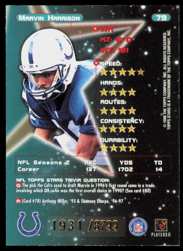 1998 Topps Stars Marvin Harrison /8799 Indianapolis Colts #79 | eBay