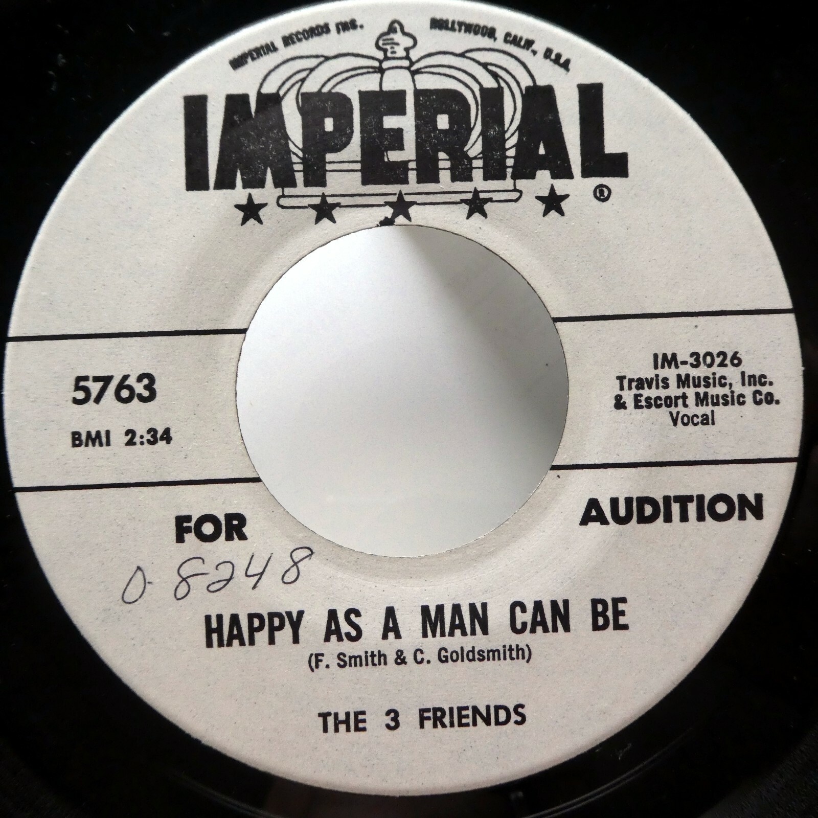 the 3 FRIENDS 45 Happy As A Man Can Be Dedicated IMPERIAL doowop promo ...