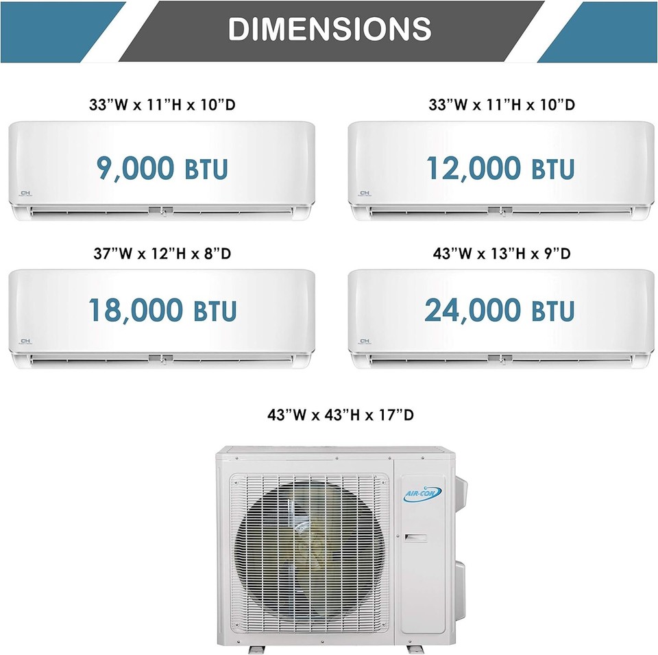 42,000 Btu 21 SEER Ductless Multi Zone Mini Split Heat Pump 9,000 & 3x ...