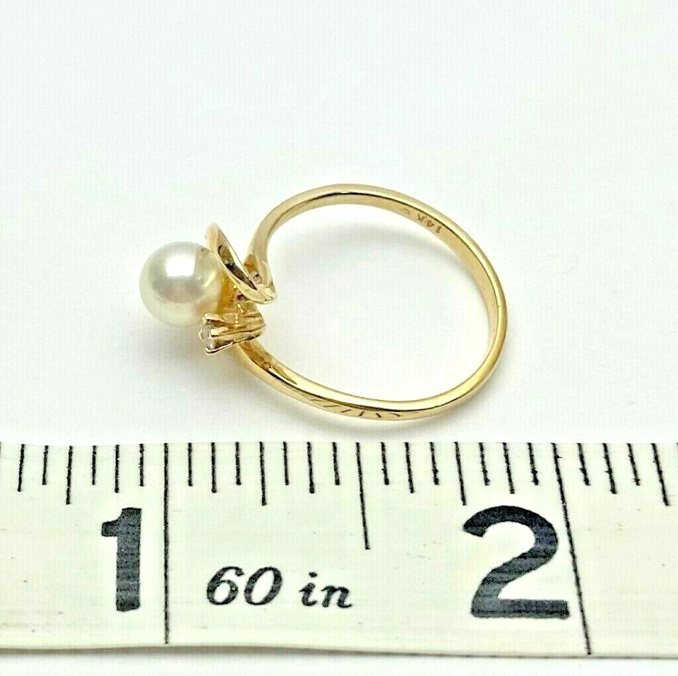 14K Yellow Gold 6mm Cultured Pearl Diamond Accent Ring Size 2.2 Grams ...