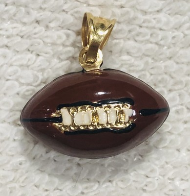 14K Solid Yellow Gold Painted Enamel Football NFL Sports Team Pendant ...