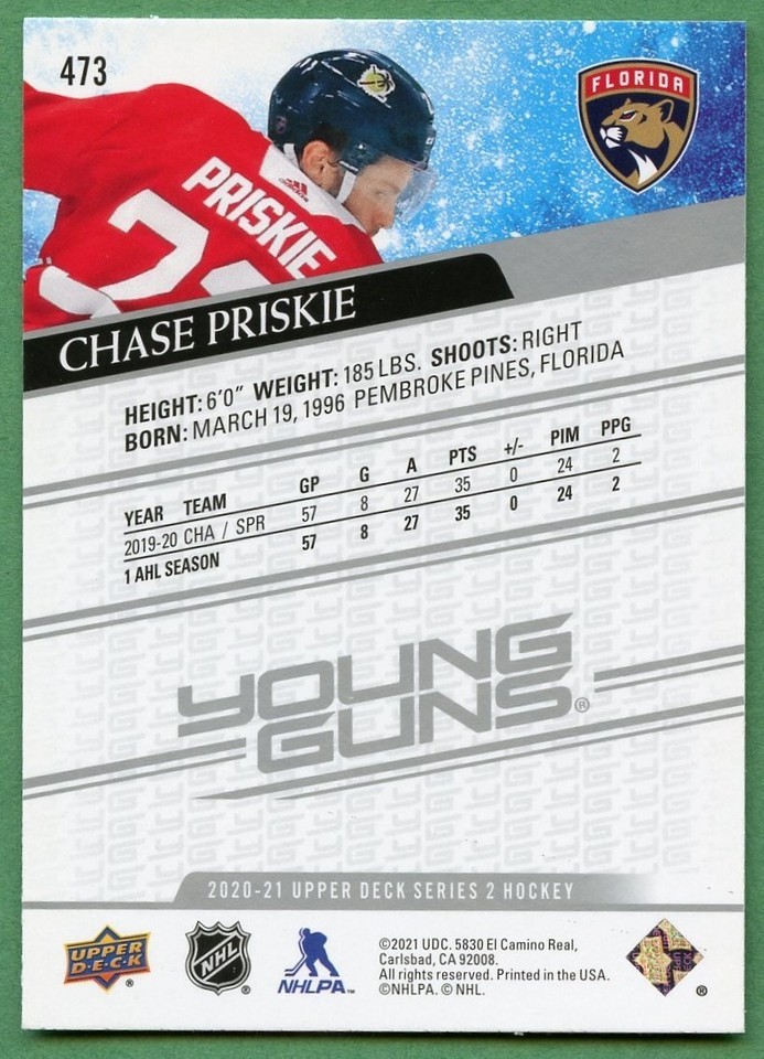 CHASE PRISKIE 2020-21 UD YOUNG GUNS #473 FLORIDA PANTHERS | eBay