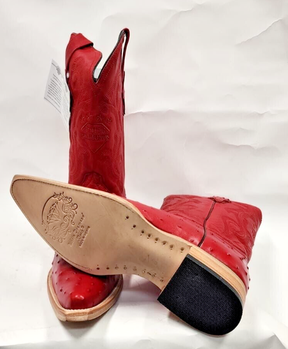 Men's genuine Ostrich Red skin cowboy boots exotic 3X Toe Handcrafted ...