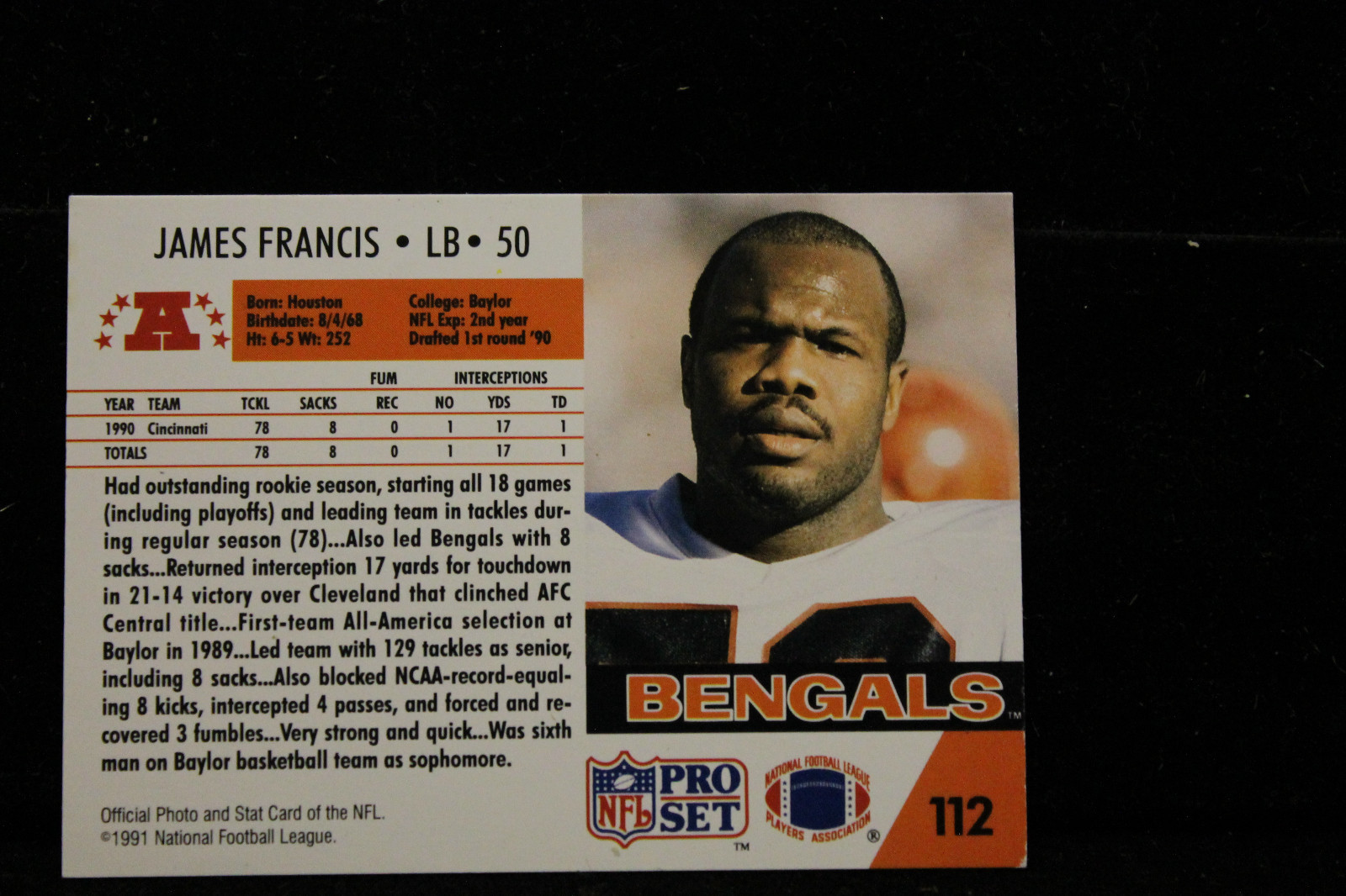 James Francis Cincinnati Bengals Signed Football Card Autographed Auto ...