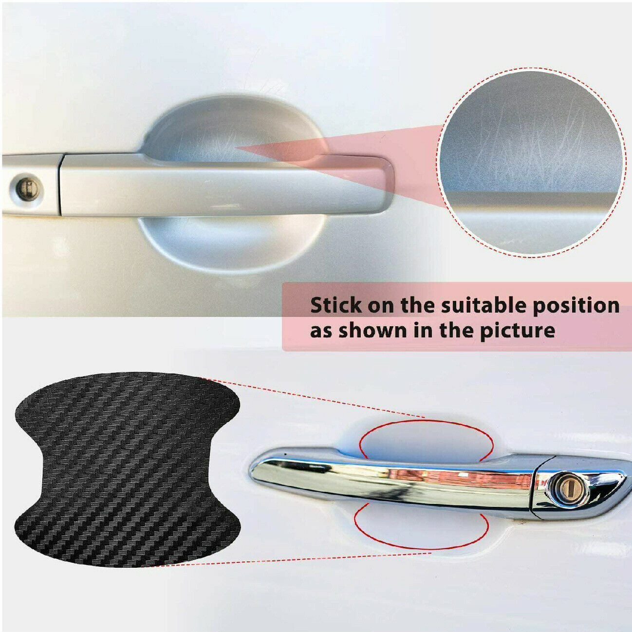 Quality 4pc 3D Carbon Fiber Car Door Handle Anti-Scratch Protector ...