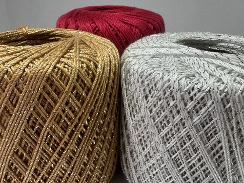 Lot Of 3 Cotton Crochet Thread Red Silver Gold Metallic Partial To Full ...