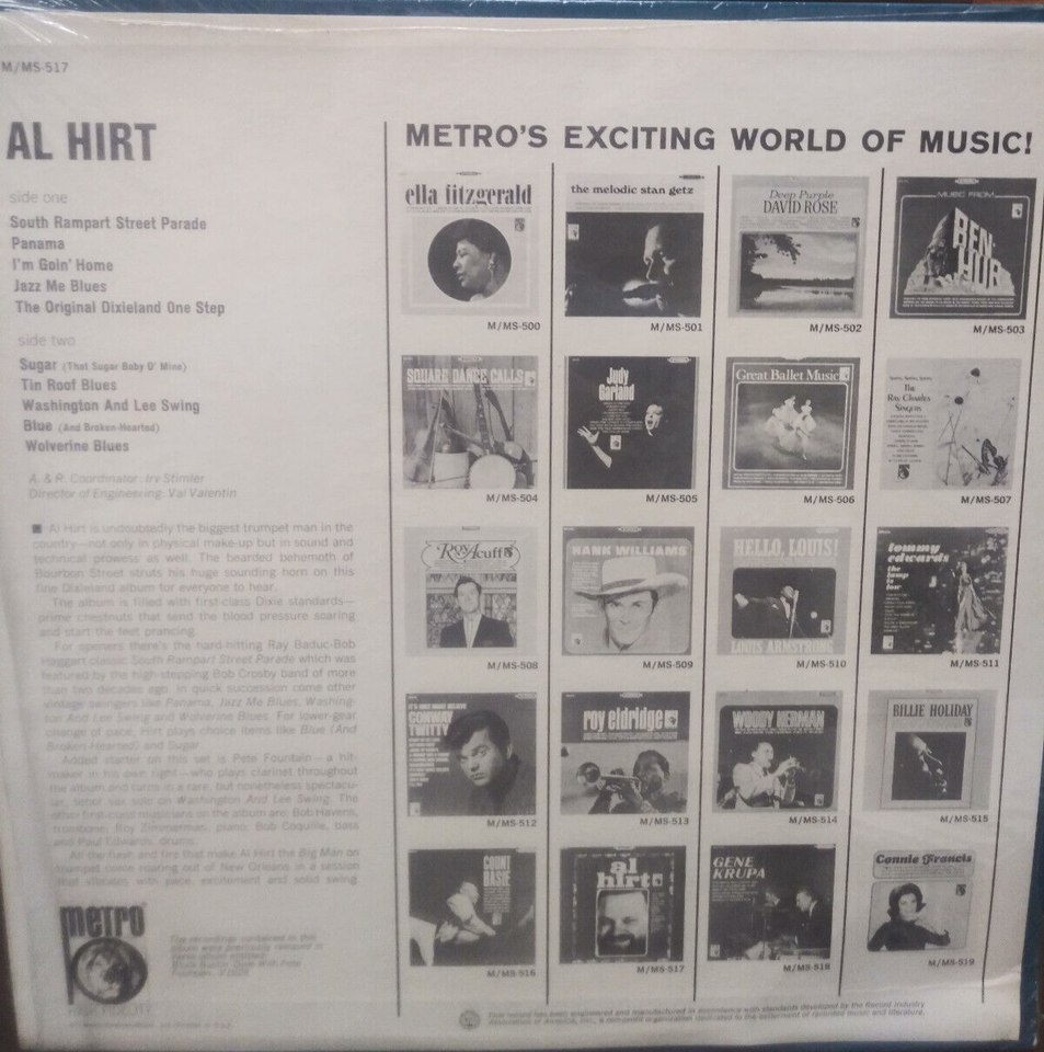 AL HIRT (Metro High Fidelity Vinyl LP Album Record MS-517) NM WITH ...