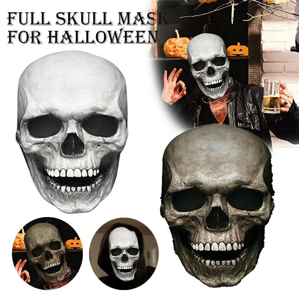 Realistic Movable Halloween Full Head Skull Mask Helmet with Jaw Horror ...