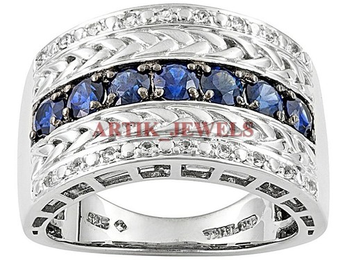 Heated Blue Sapphire Gemstone with 925 Sterling Silver Ring for Men's ...