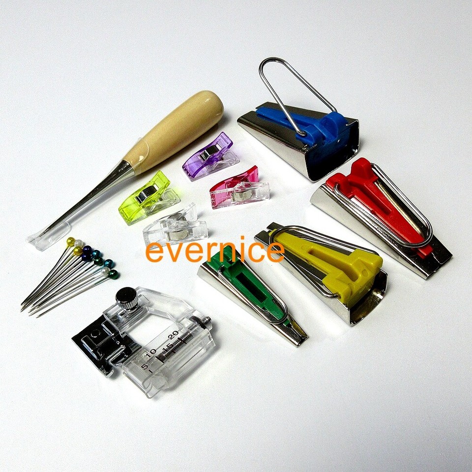 Binder Binding Snap On Foot Bias Tape Maker Awl Pin Clips Set For ...