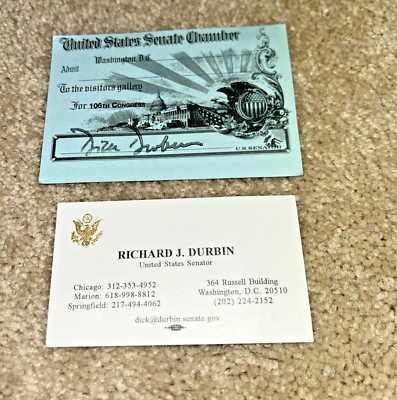 1999 UNITED STATES SENATE CHAMBER Pass Card DICK DURBIN + Business Card ...