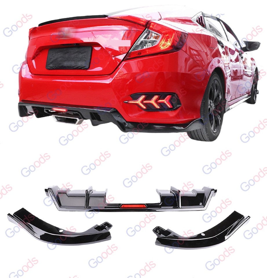 For 2016-2021 Honda Civic 4Dr Sport Sedan Rear Bumper Diffuser with LED ...