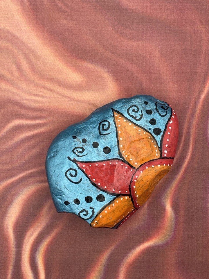 Orange and Red Flower, Painted Rock, Stone Painting, Kindness Rocks | eBay