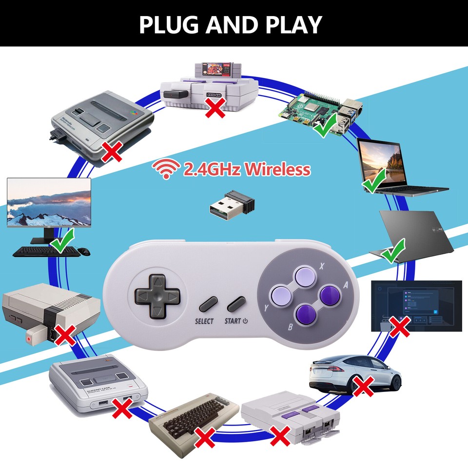 Wired/ Wireless SNES USB Controller For Windows 7 810 PC MAC Linux ...