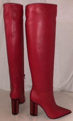 37/7 ️LE SILLA Red Real Leather Plexiglass Heel High Over Knee Boots ...