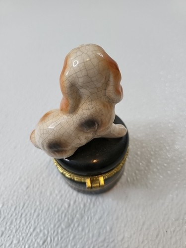 Cocker Spaniel Porcelain Small Trinket Box Hinged Crackle Glaze Dog ...