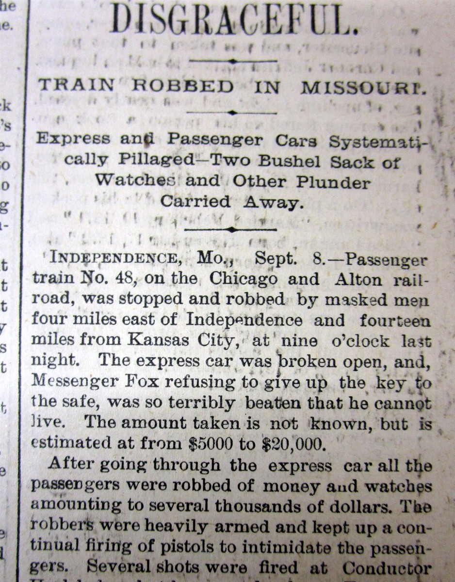 Old Train Robbery Newspaper Front Page