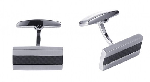 Rectangular Polished Stainless Steel & Carbon Fibre Cufflinks | eBay