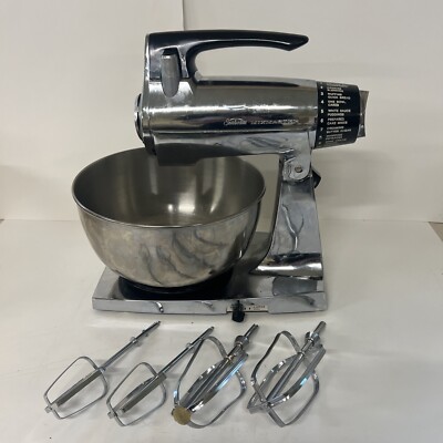 VINTAGE 1950'S CHROME & BLACK SUNBEAM MIXMASTER MIXER BEATERS BOWLS 12 ...