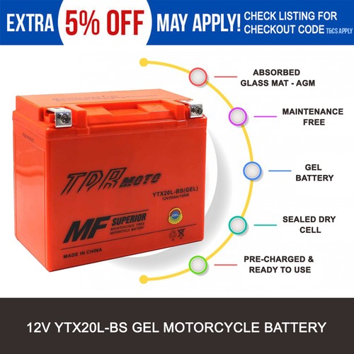 YTX20L-BS GEL Battery Honda GL1800 Gold Wing VTX1800 NRX1800 V65 Magna ...