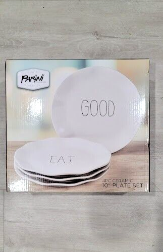 Parini 4 Pc Ceramic 10" Plate Set--TASTY - YUMMM - GOOD - EAT | eBay